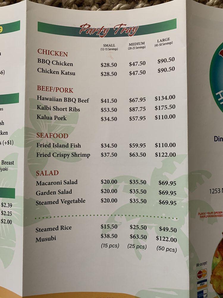 Carta de Haiku Hawaiian BBQ, Salinas