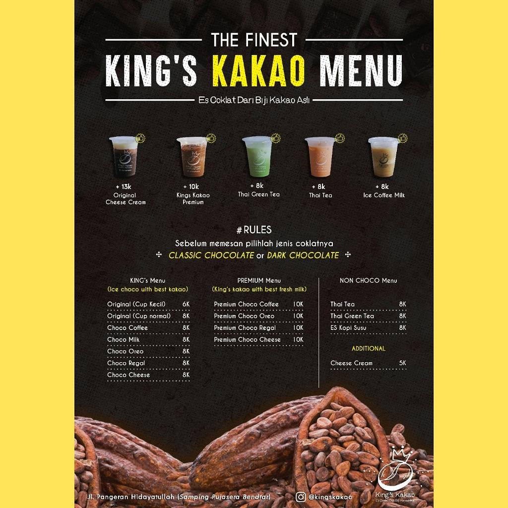Menu at King's Kakao cafe, Cianjur