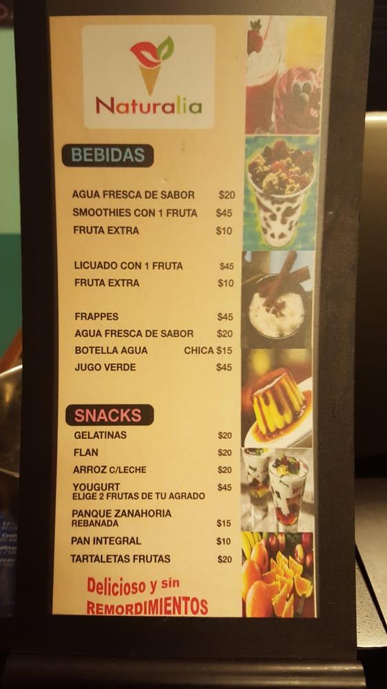 Menu at Naturalia desserts, Tijuana