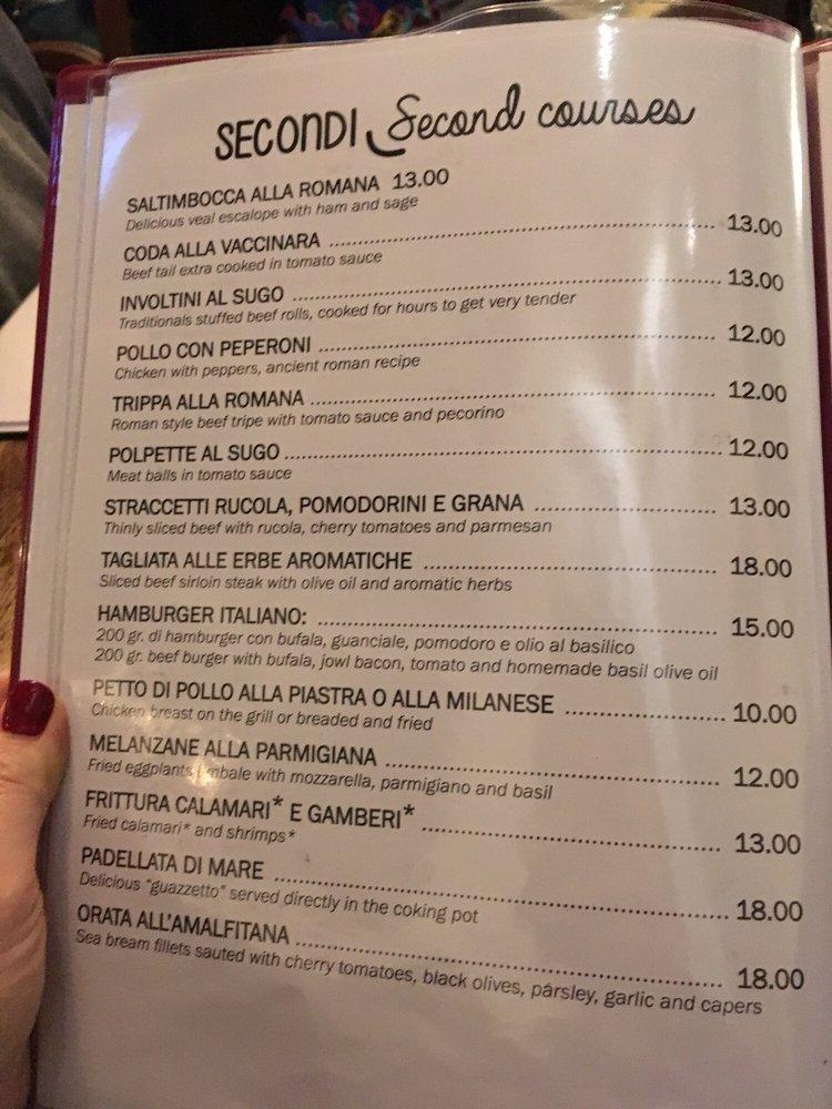 Menu at Saltimbocca ristorante, Rome
