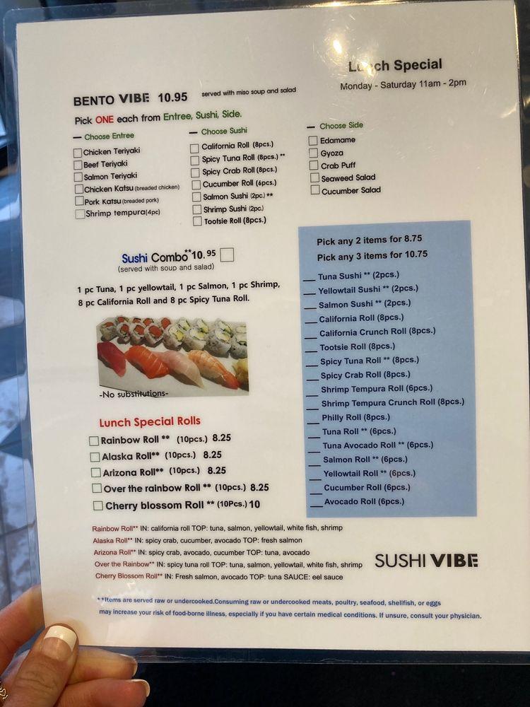 Menu at Sushi Vibe restaurant, Phoenix