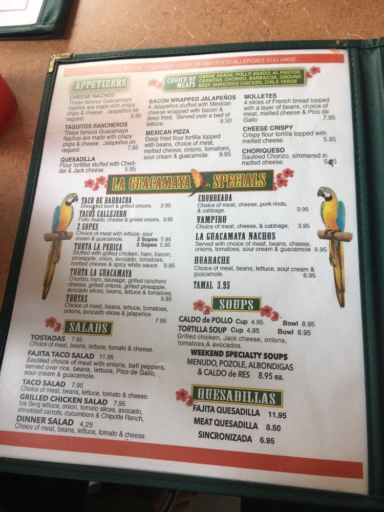 Menu at Taqueria La Guacamaya restaurant, Rogue River, Rogue River Hwy