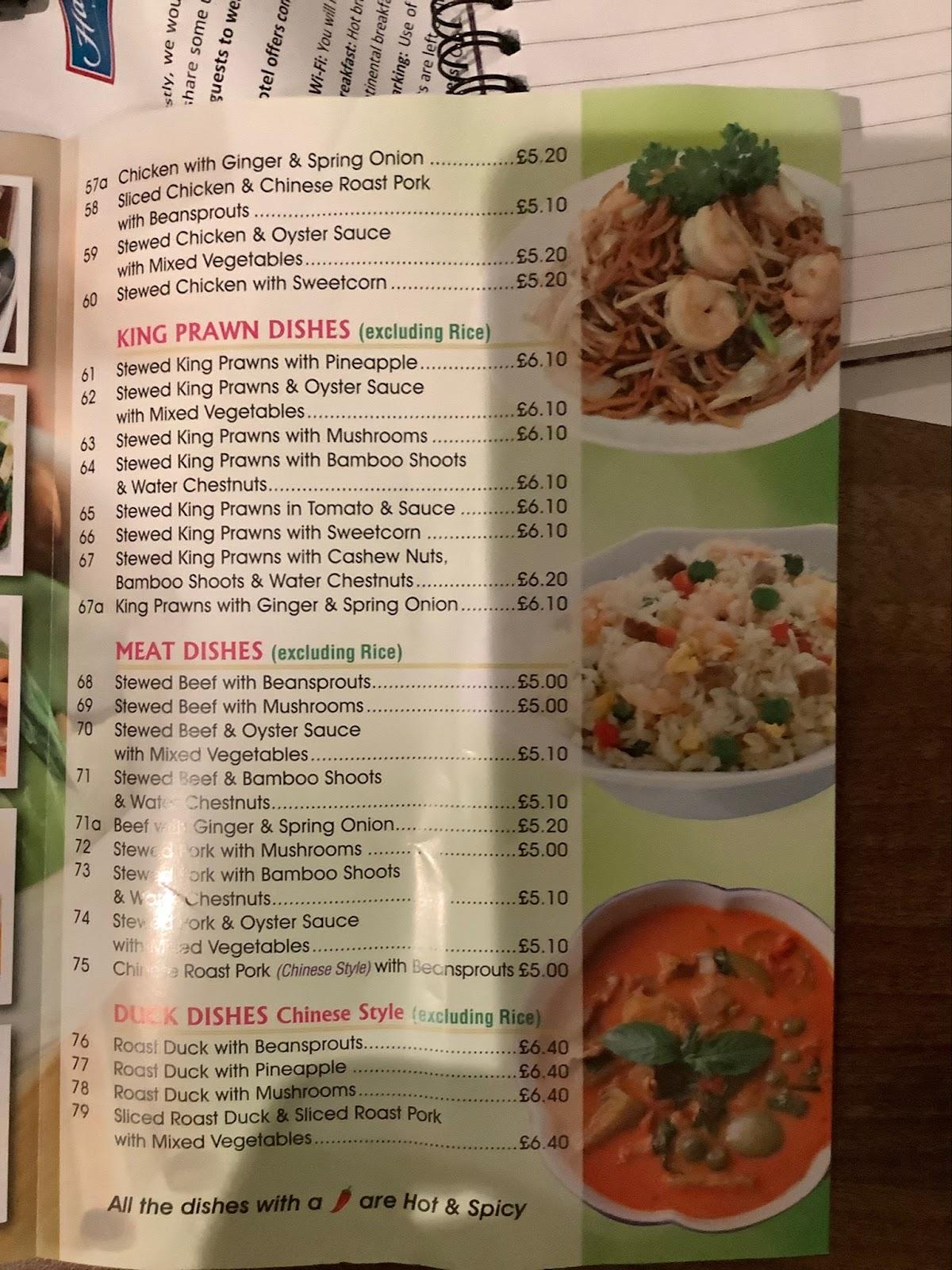 Menu at Wan's fast food, Exeter