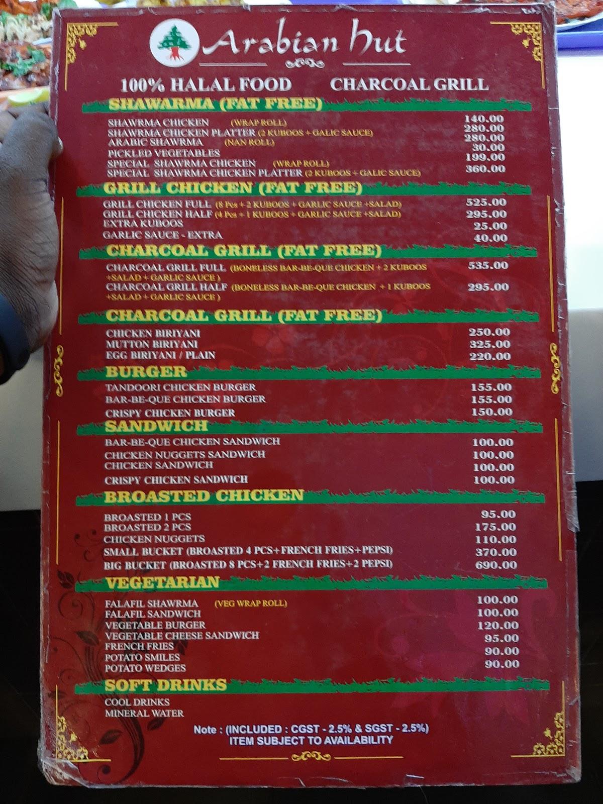 Menu at Arabian Hut, Chennai, +F93