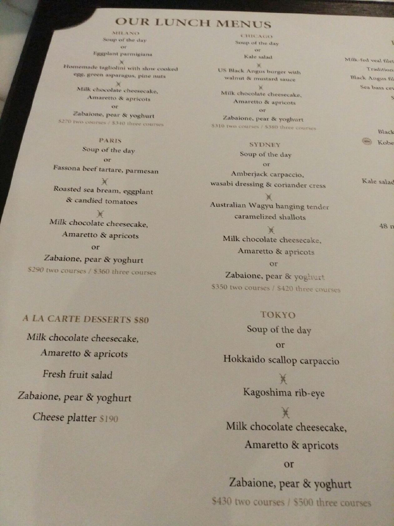 Menu at Beefbar Hong Kong, Hong Kong