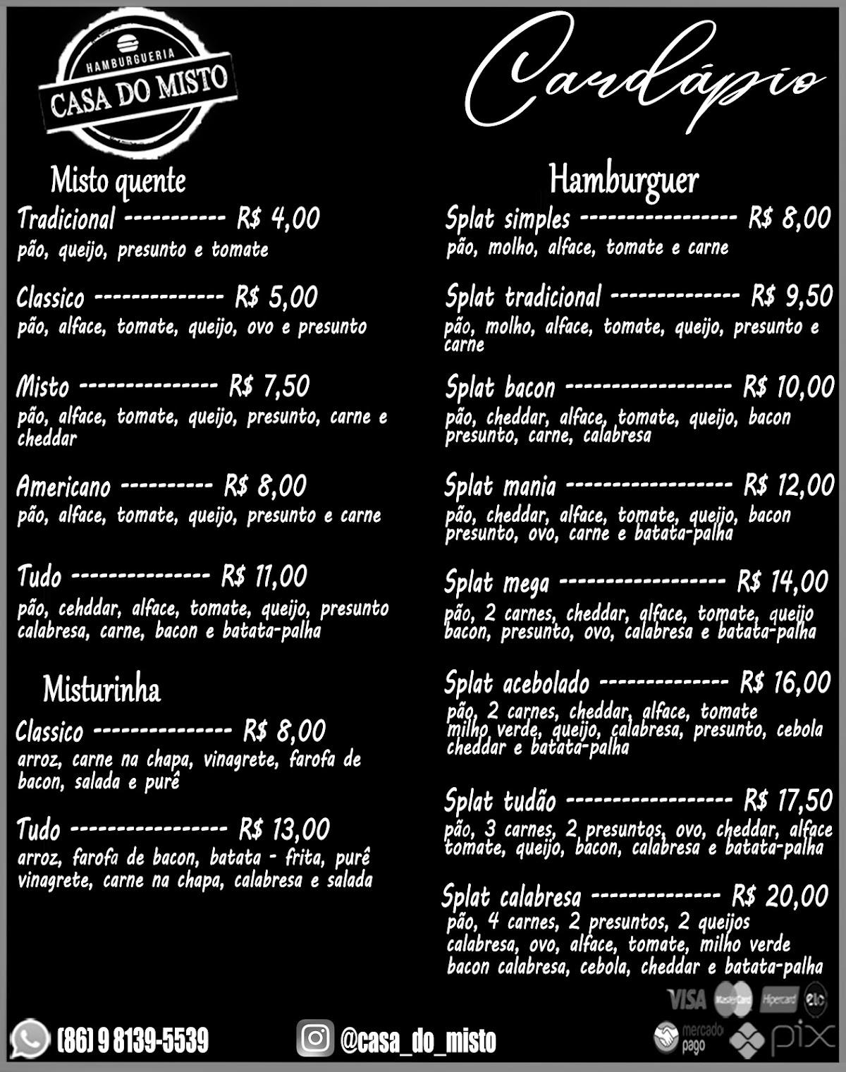 Menu em Casa do misto restaurante, Brasil, R. Dom Pedro II