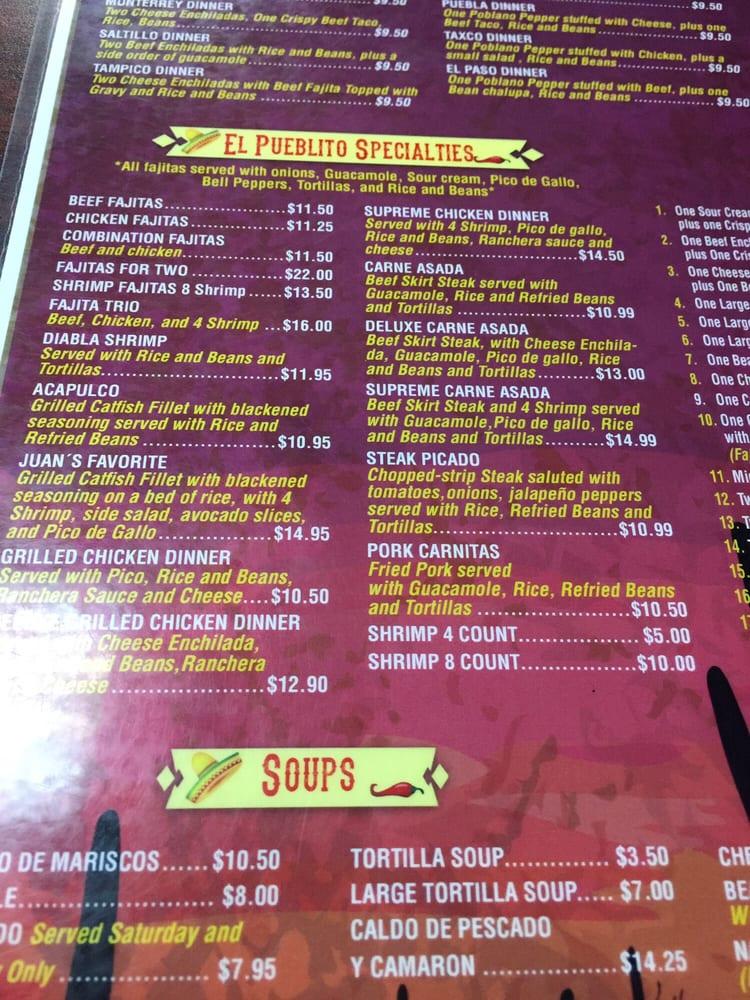 Menu at El Pueblito Mexican Cocina restaurant, Plano