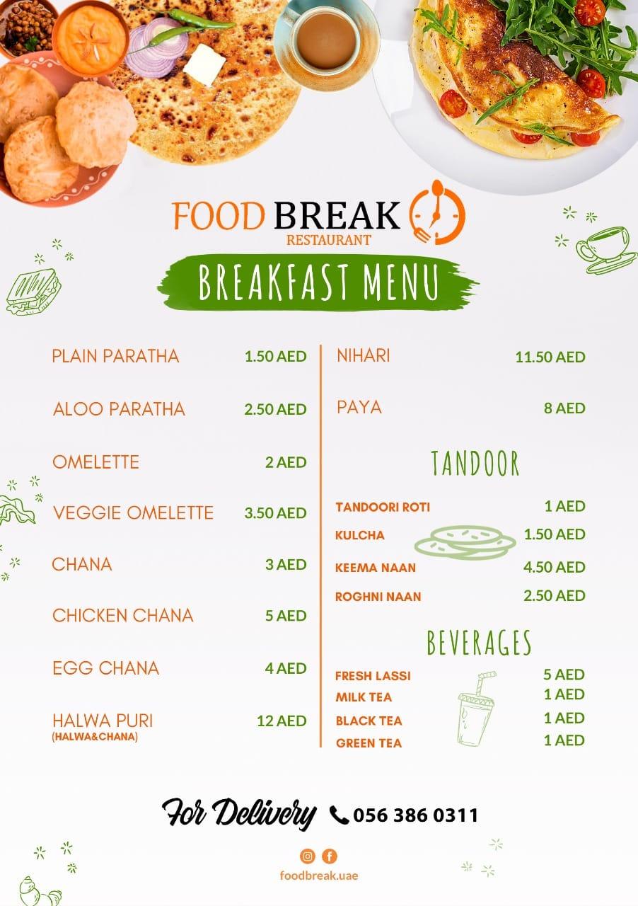 Menu at Food Break Restaurant, Abu Dhabi