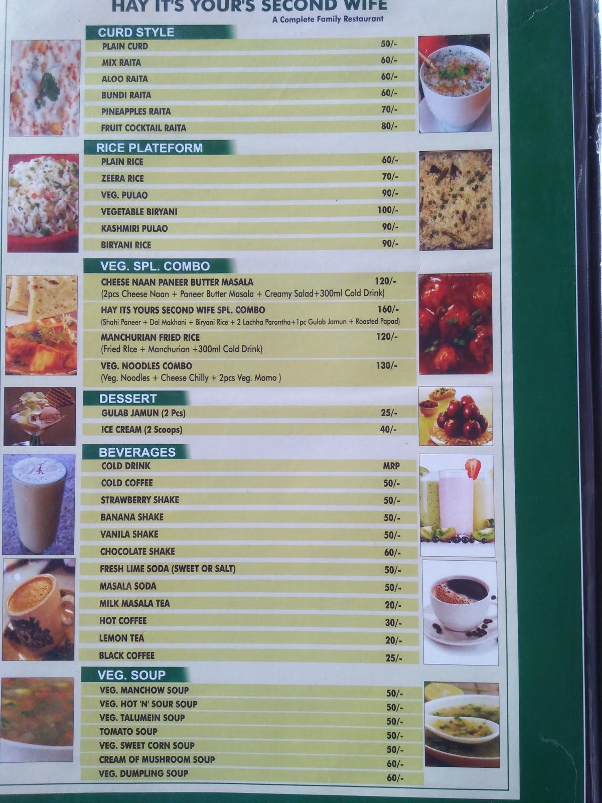Menu at Hey it's your second wife, Ambala Cantt