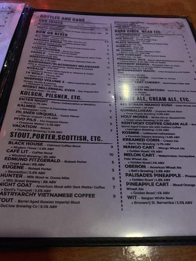 Menu at Kuma's Corner restaurant, Indianapolis