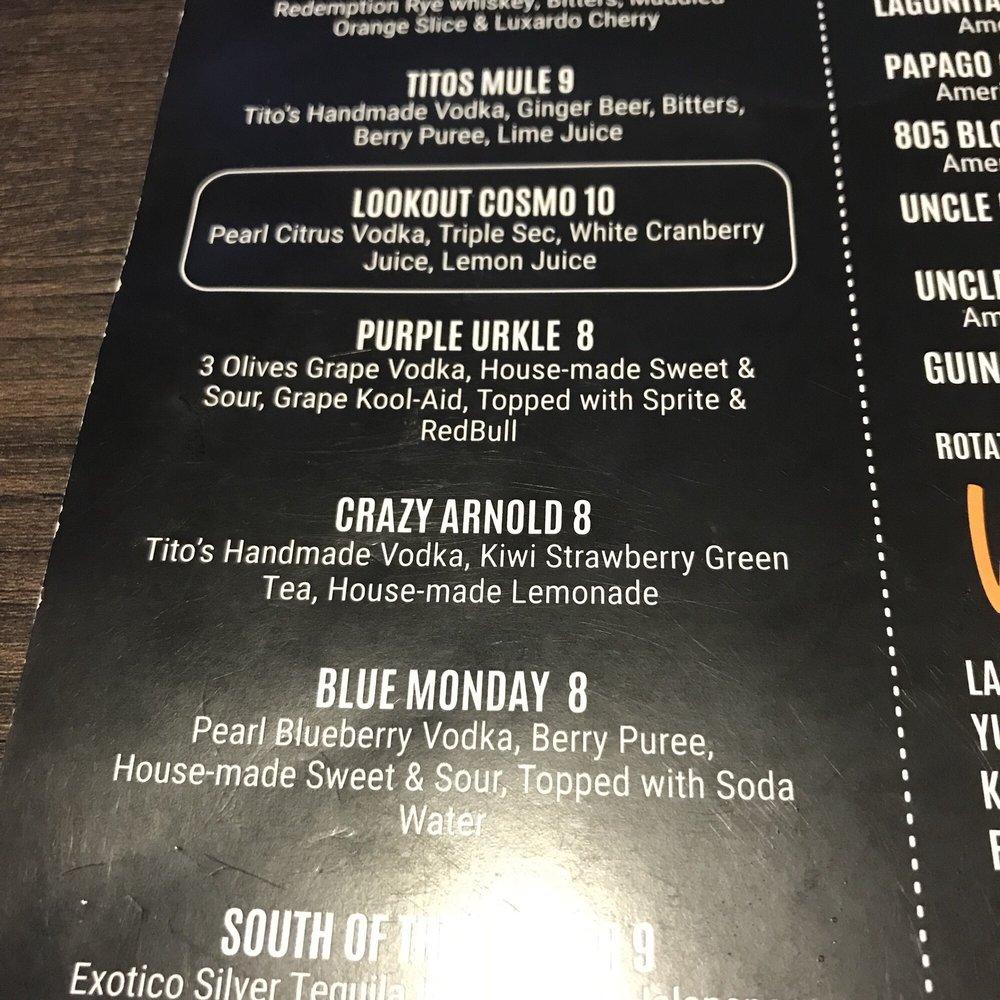 Menu at Lookout Tavern pub & bar, Phoenix