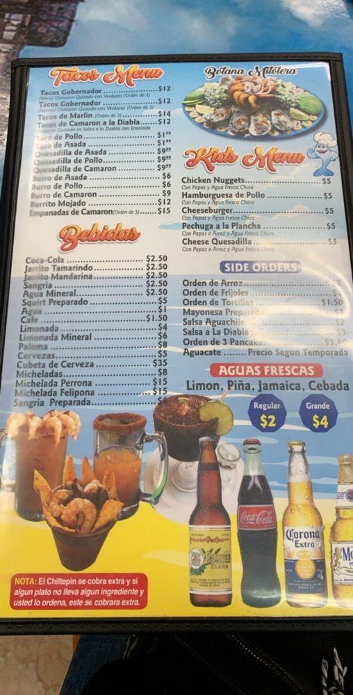 Menu at Mariscos El Moreno restaurant, Lynwood, Atlantic Ave