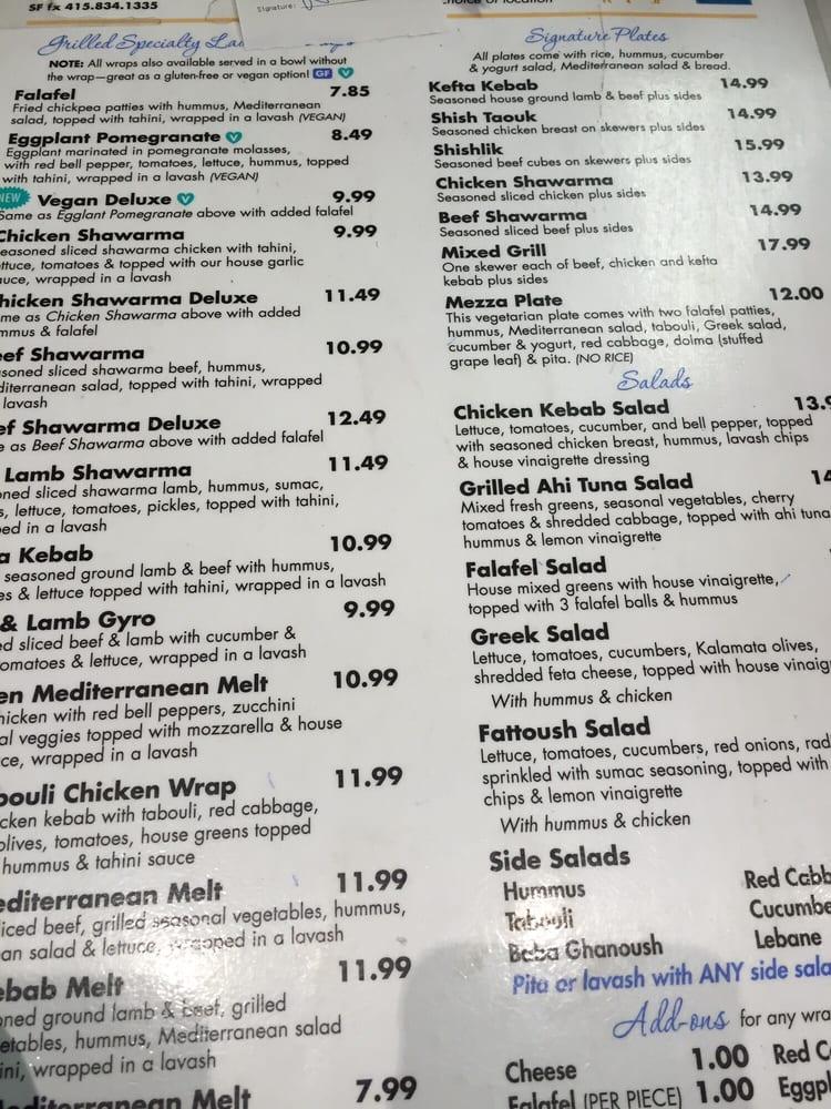 Menu at Oasis Grill restaurant, San Francisco, 711 Market St B