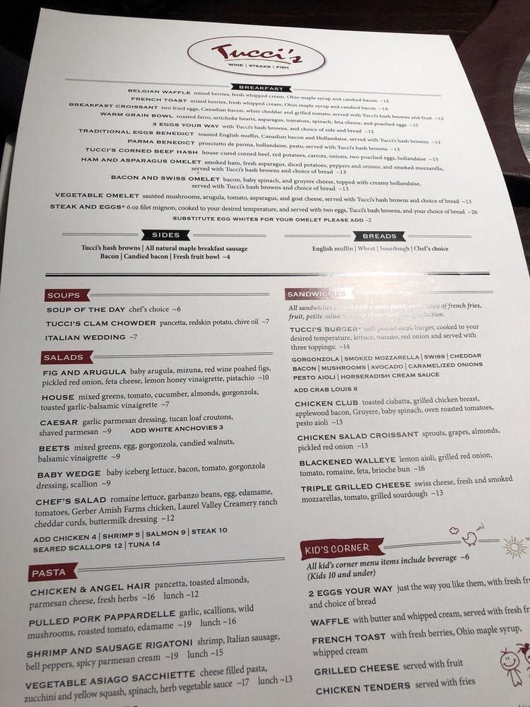 Menu at Tucci's steakhouse, Dublin