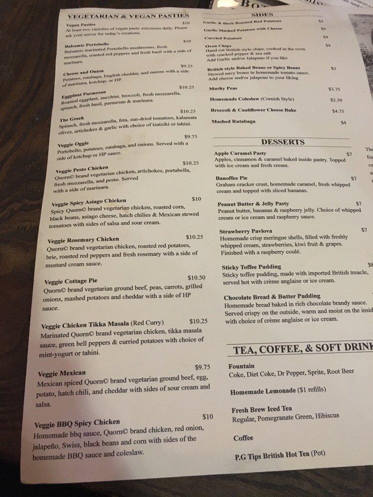 Menu at Cornish Pasty Co pub & bar, Phoenix, 7 W Monroe St