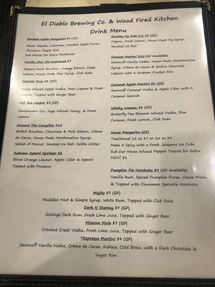 Menu at El Diablo Brewing Co. & Wood Fired Kitchen pizzeria, Greensburg