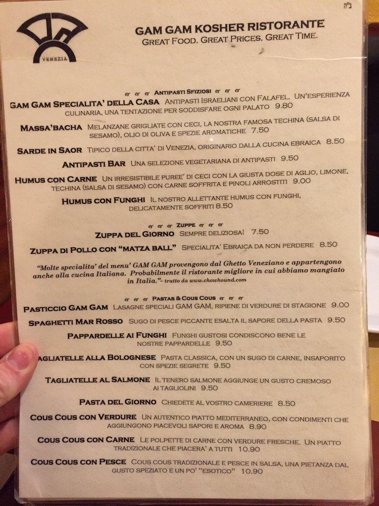 Menu da Gam Gam ristorante, Venezia