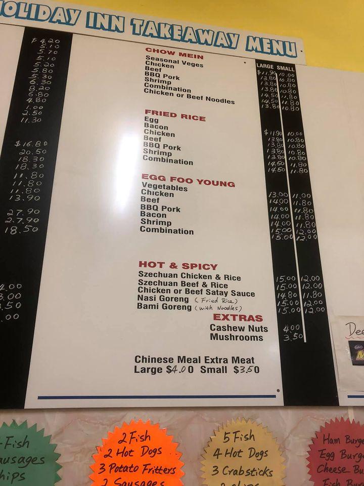 Menu at Holiday Inn Chinese Takeaways restaurant, Dannevirke