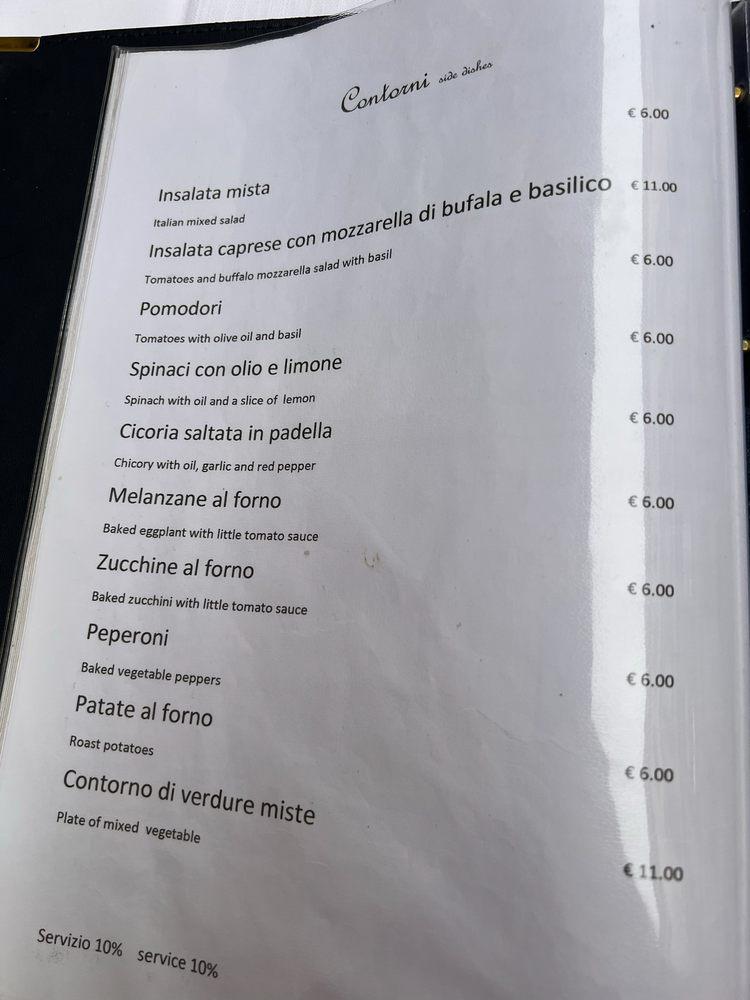 Menu at Hostaria Farnese restaurant, Rome