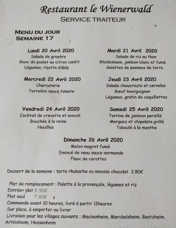 Menu au Le Wiener Wald restaurant, Bootzheim