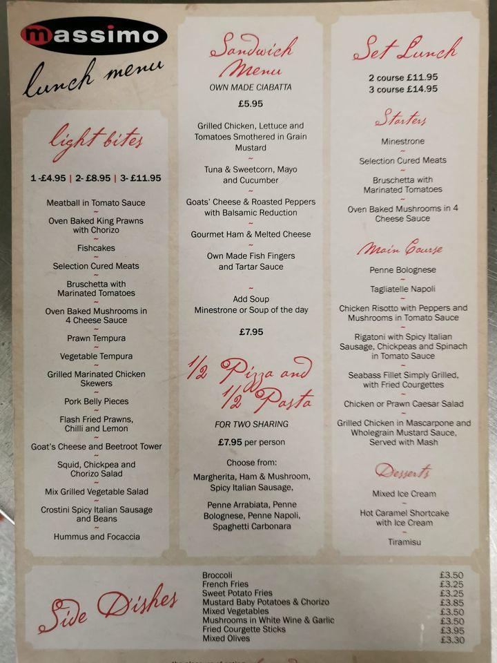Menu at Massimo Restaurant, Bearsden, 5 Kirk Rd