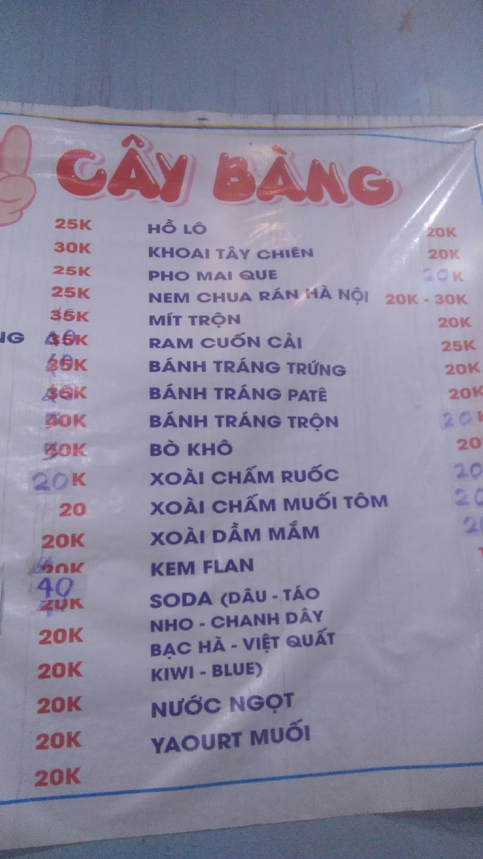 Menu at Quán Cây bàng restaurant, Da Nang, 362M+QW8