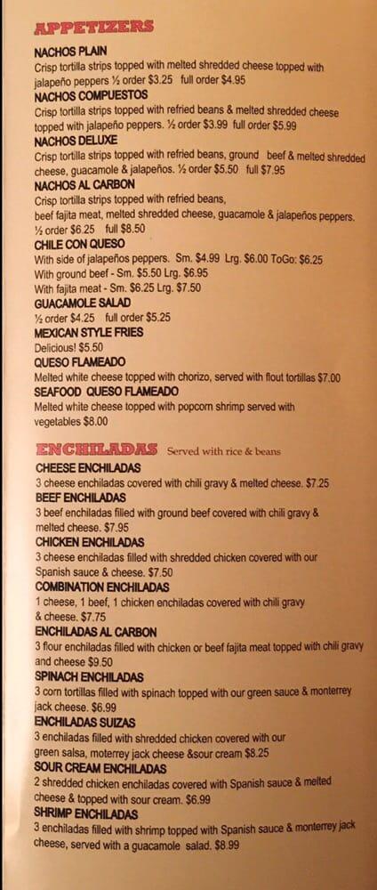 Menu at Tia Maria's restaurant, Houston, Dacoma St