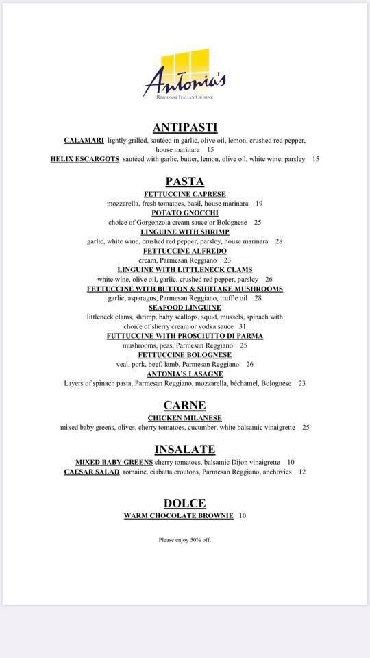 Menu at Antonia's Restaurant, Key West