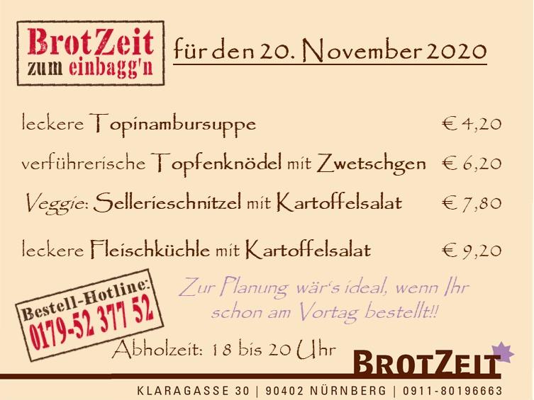 Menu at BrotZeit restaurant, Nuremberg