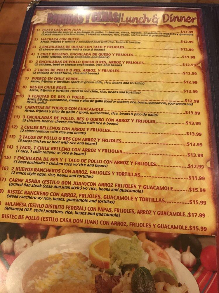 Menu at Casa Don Juan restaurant, Las Vegas, S Main St