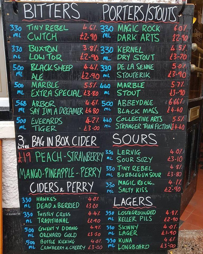 Menu at Crown Inn pub & bar, Nottingham, Church St