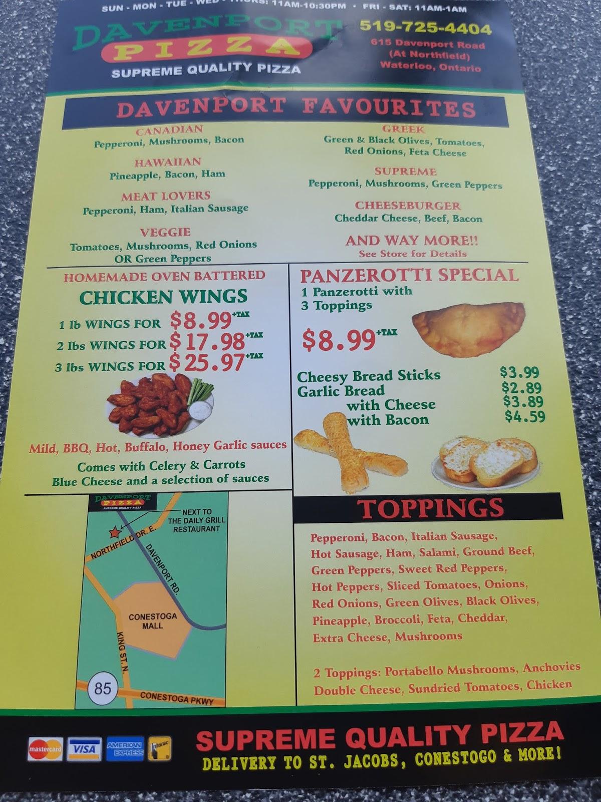 Menu at Davenport Pizza pizzeria, Waterloo, 615 Davenport Rd