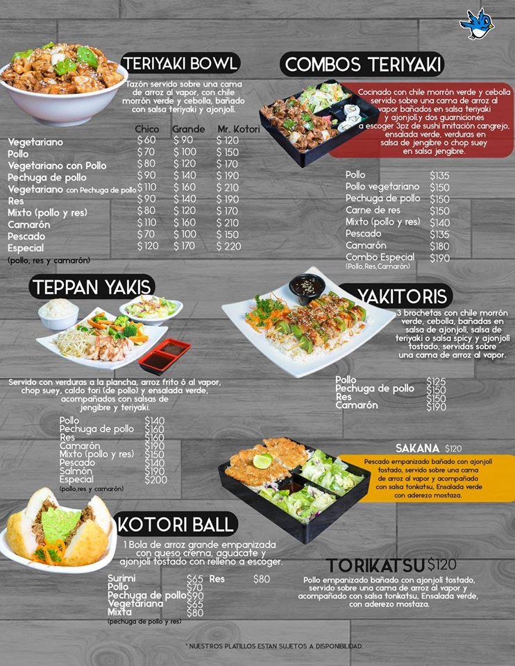 Carta del restaurante Kotori - Aviacion (Cuauhtémoc), Mexicali, Calz ...