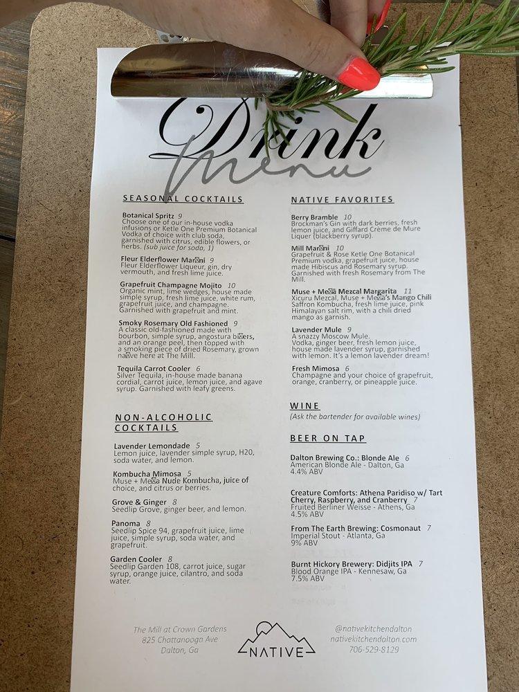 Menu at Native Kitchen cafe, Dalton