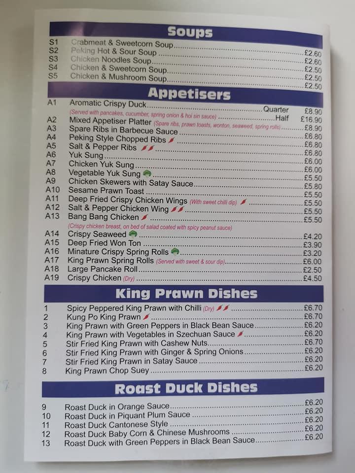 Menu at Shanghai Town fast food, Bridgnorth