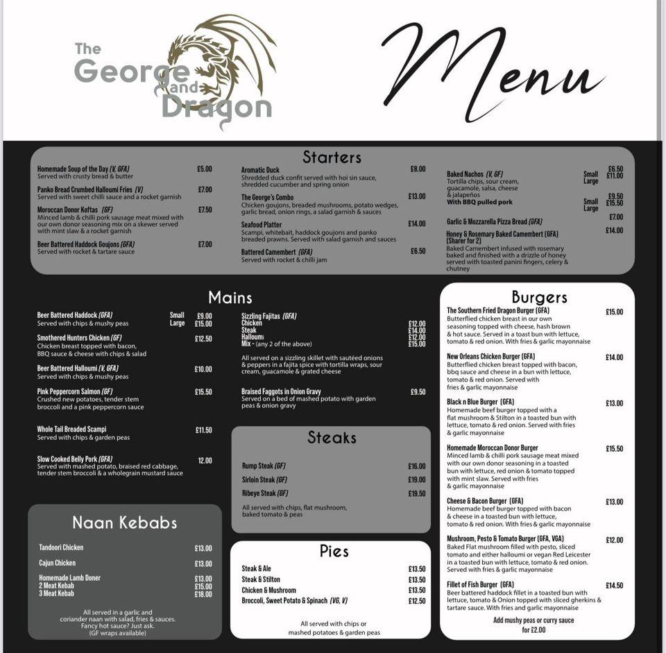 Menu at The George & Dragon pub & bar, Coalville
