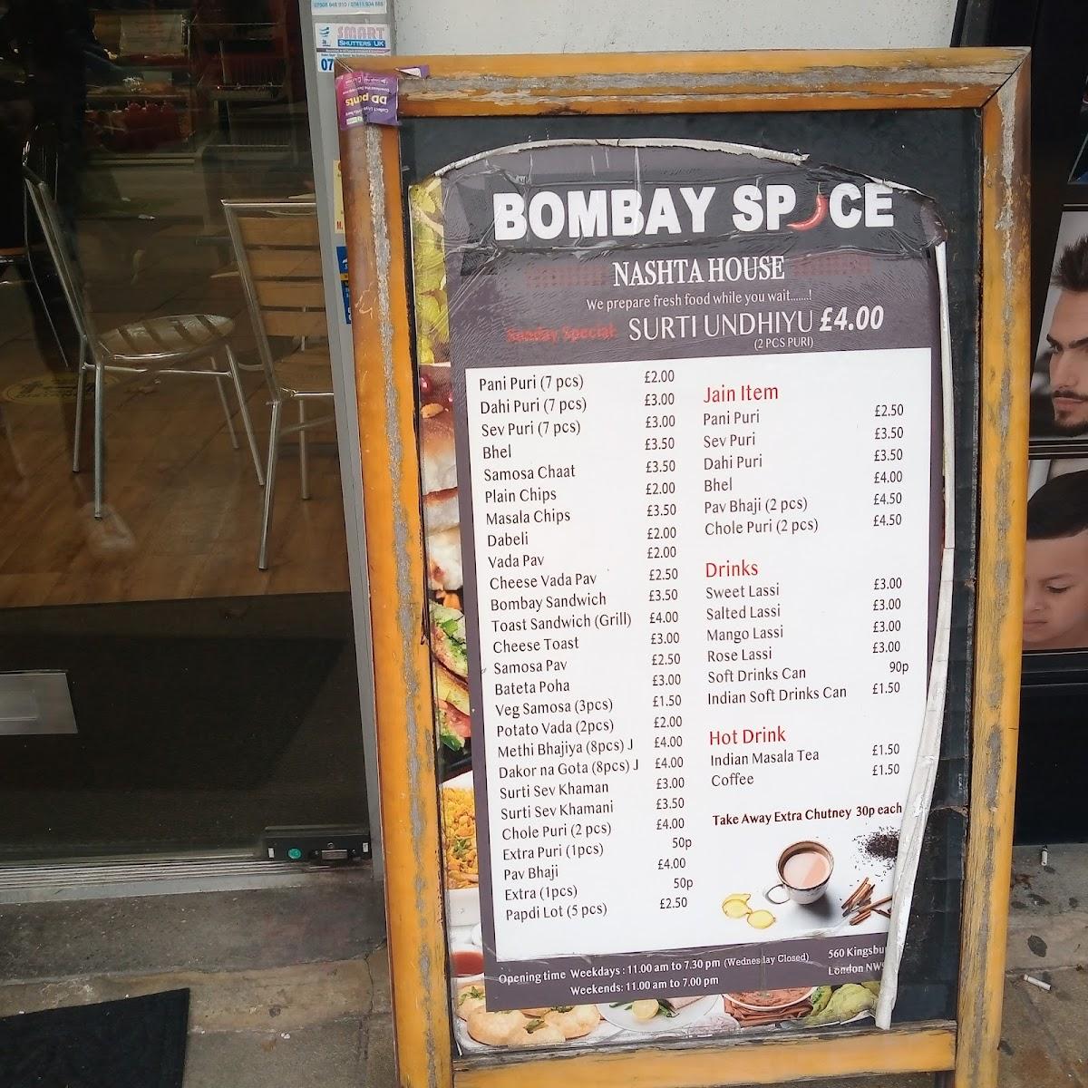Menu at Bombay Spice Nashta House restaurant, London, 560 Kingsbury Rd