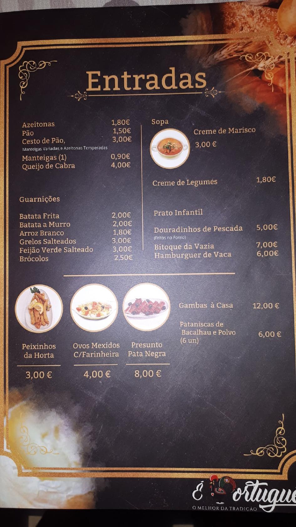 Menu em É Português restaurante, Odivelas