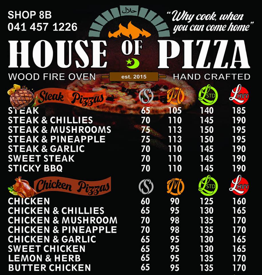 Menu at House Of Pizza pizzeria, Port Elizabeth