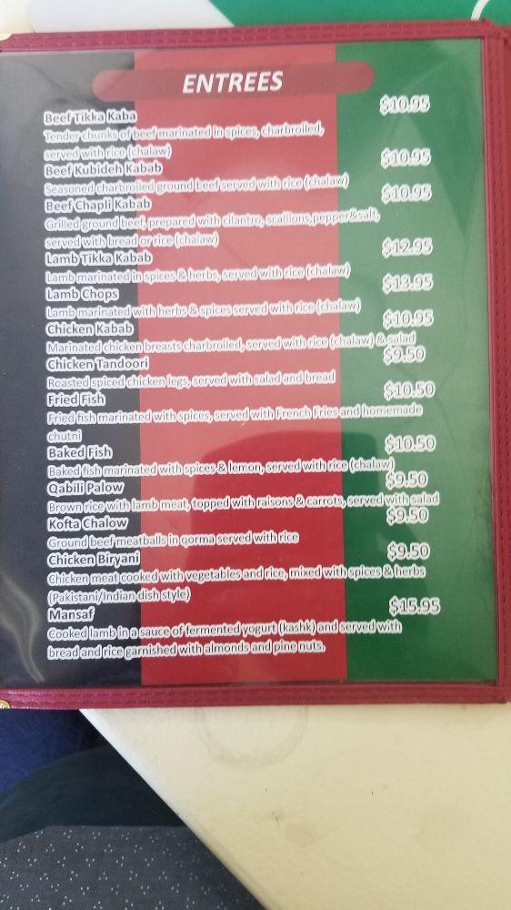 Menu at Kabul Express Halal Restaurant, Modesto