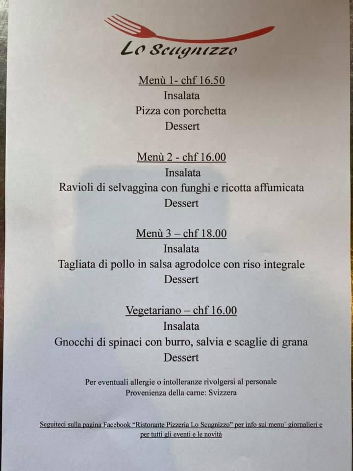 Menu at Lo Scugnizzo, Bellinzona, Viale Stefano Franscini 55