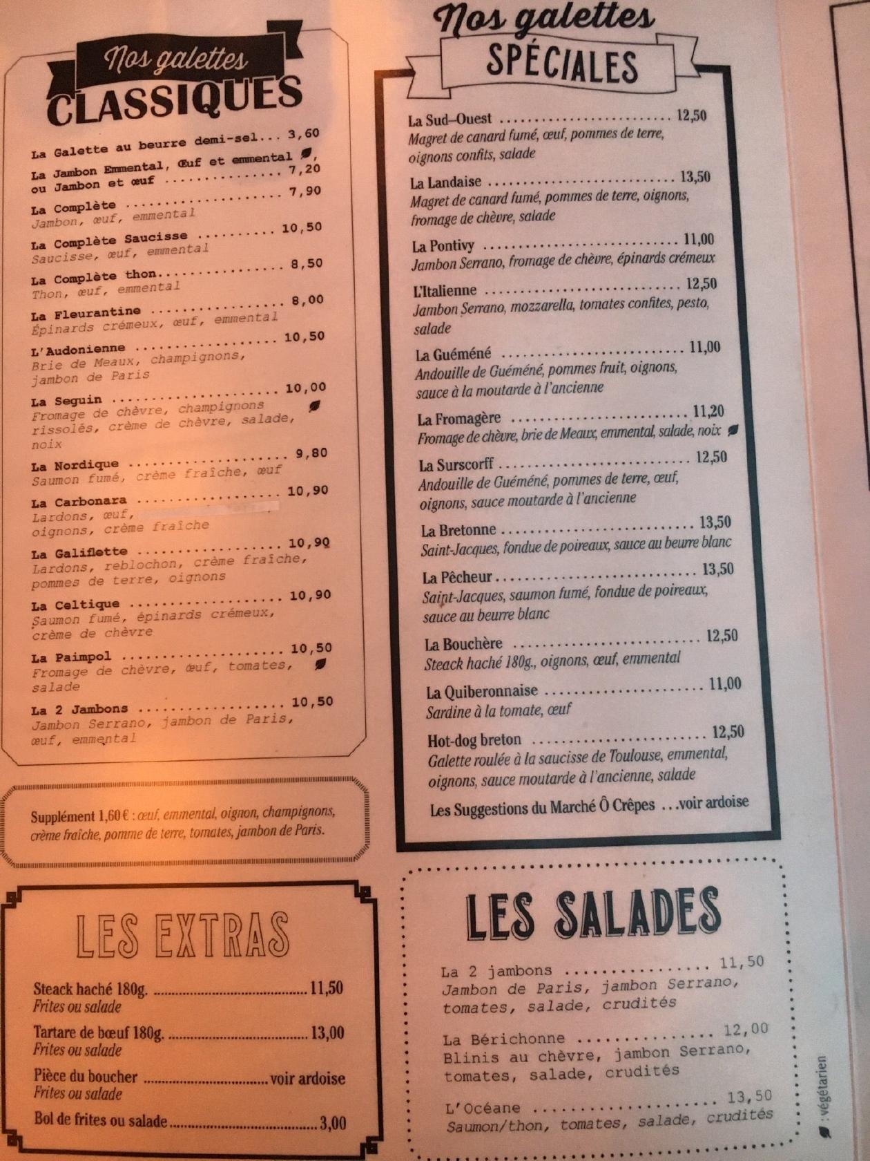 Menu au Marché Ô Crêpes restaurant, Saint-Ouen