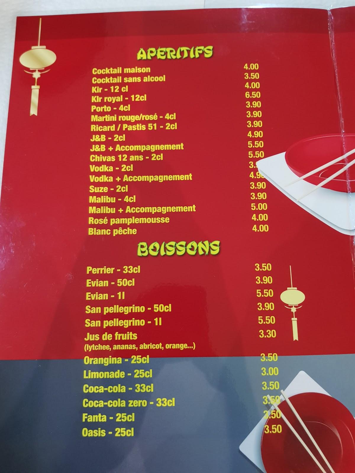Menu at Saïgon 2 restaurant, Draguignan