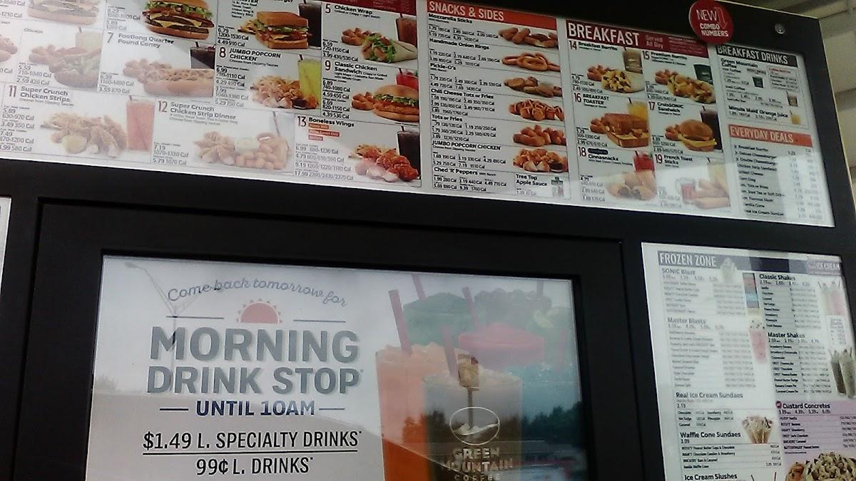 Menu at Sonic Drive-In fast food, Oklahoma City, S Shields Blvd