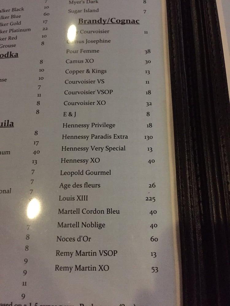 Menu at The Old Seelbach Bar, Louisville