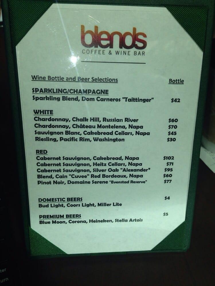 Menu at Blends Coffee and Wine Bar, Temecula, Pechanga Pkwy
