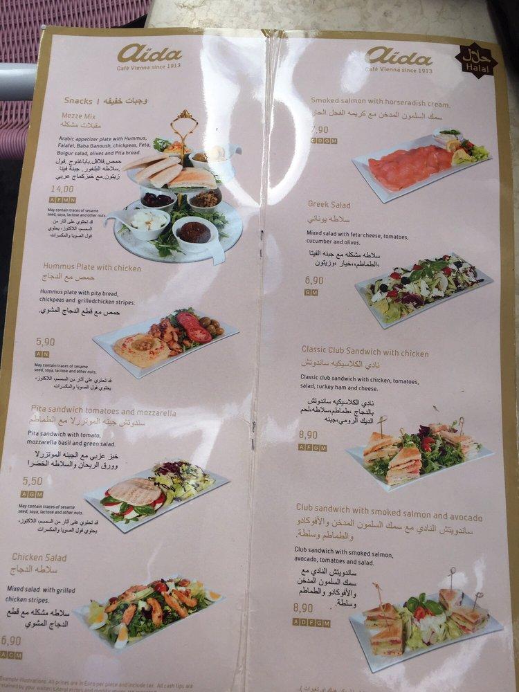 Speisekarte von Café-Konditorei Aida cafe, Wien, Singerstraße 1