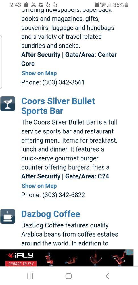 Menu at Coors Silver Bullet Bar, Denver