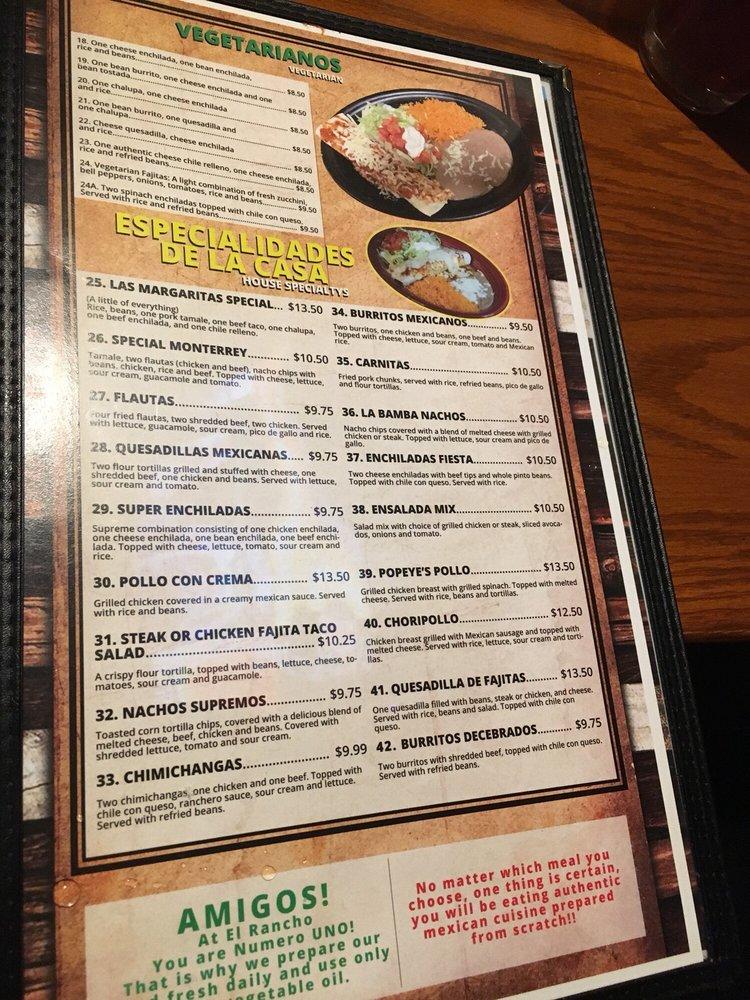 Menu at El Rancho restaurant, Cuyahoga Falls, State Rd