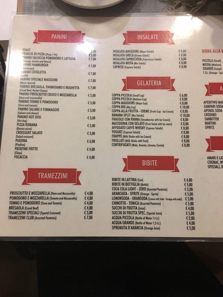 Menu at Gran Caffè Maggiore pub & bar, Rome, Via Gioberti